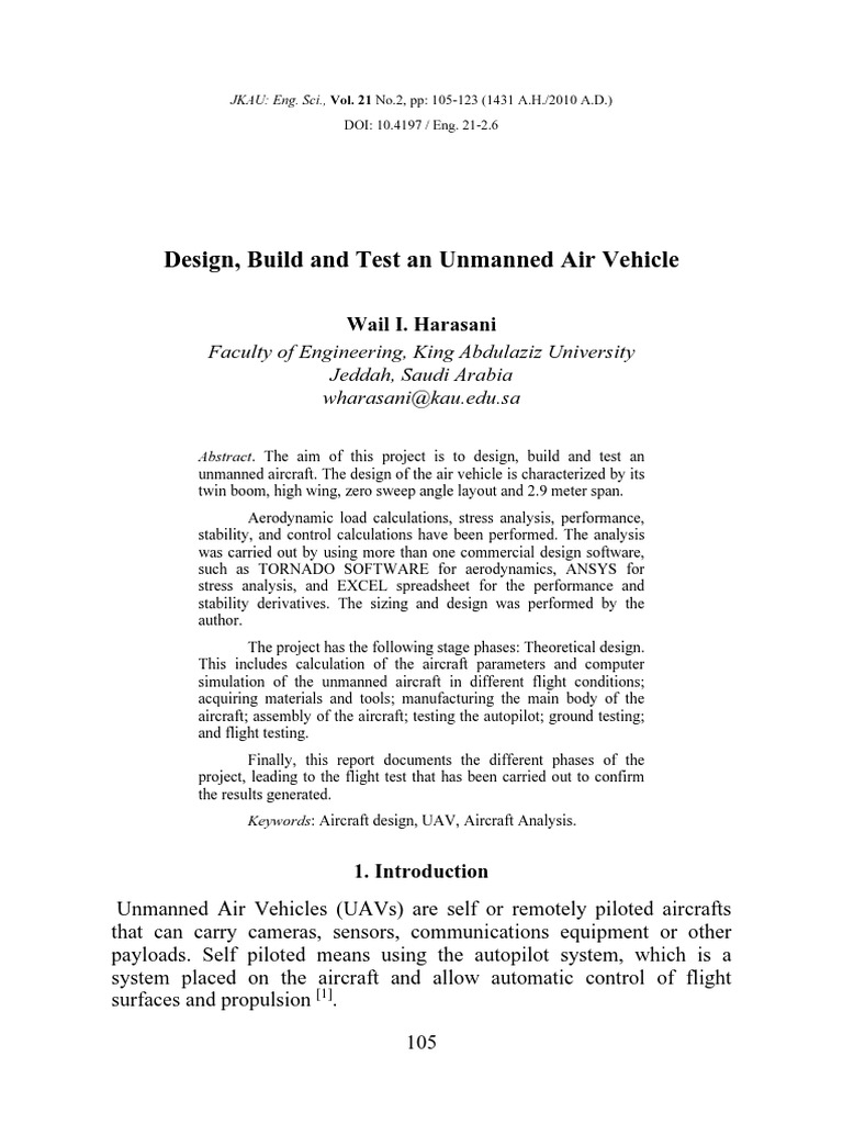 Design, Build and Test An Unmanned Air Vehicle | PDF