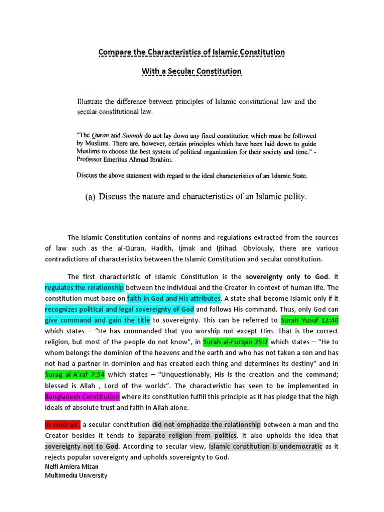 Compare The Characteristics of Islamic Constitution | PDF | Prophets ...