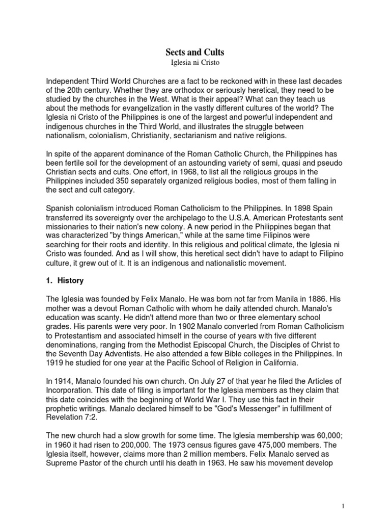Sects and Cults: 1. History | PDF | Christian Denomination | Abrahamic ...