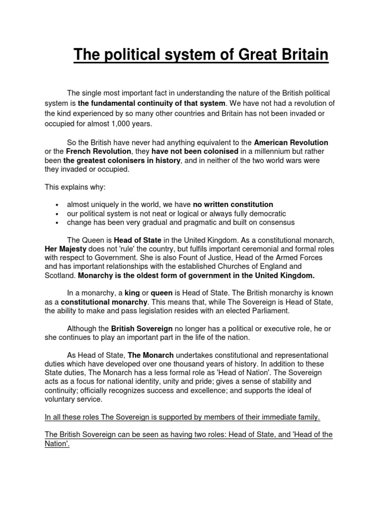 British Political System Explained | PDF | Monarchy Of The United ...