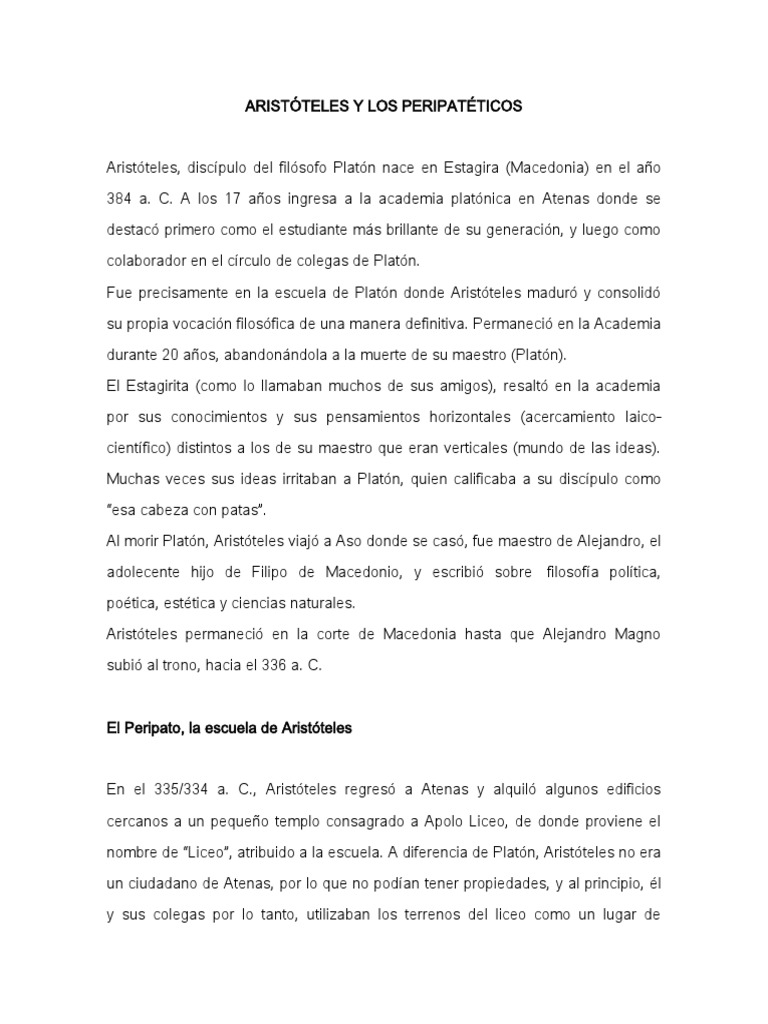 Aristoteles y Los Peripateticos | PDF | Aristóteles | Platón