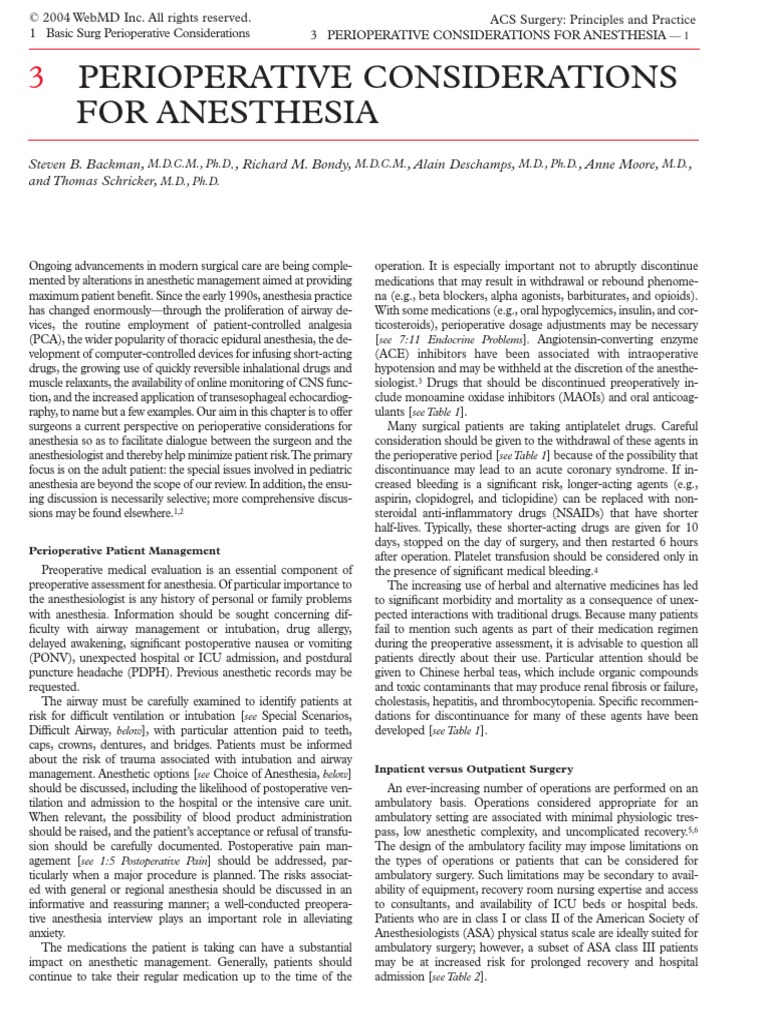 Acs Surgery Perioperative Considerations For Anesthesia | PDF ...