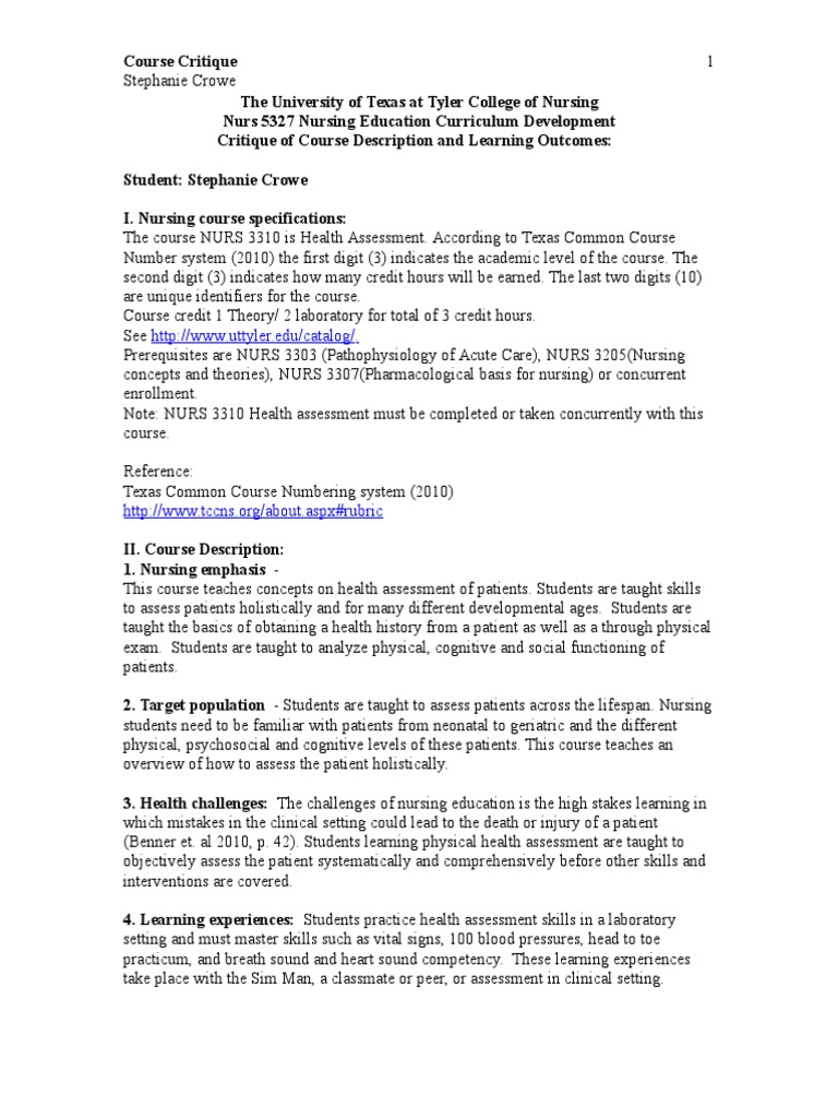 Course Critique 5327 | PDF | Nursing | Medicine