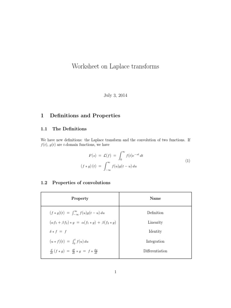 Laplace Transforms Worksheet | PDF | Science & Mathematics | Computers