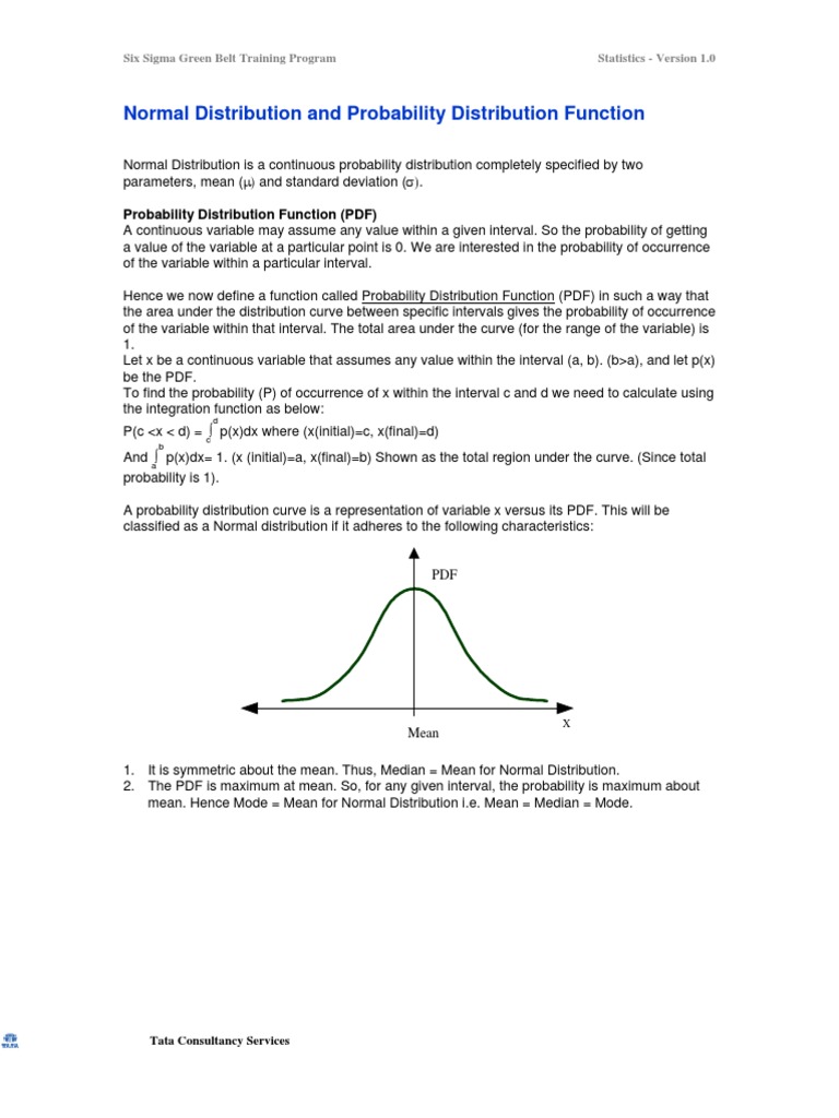 Normal Distribution and Probability Distribution Function | PDF ...