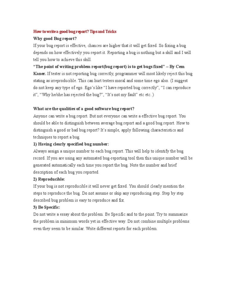How To Write A Good Bug Report | PDF | Software Bug | Software