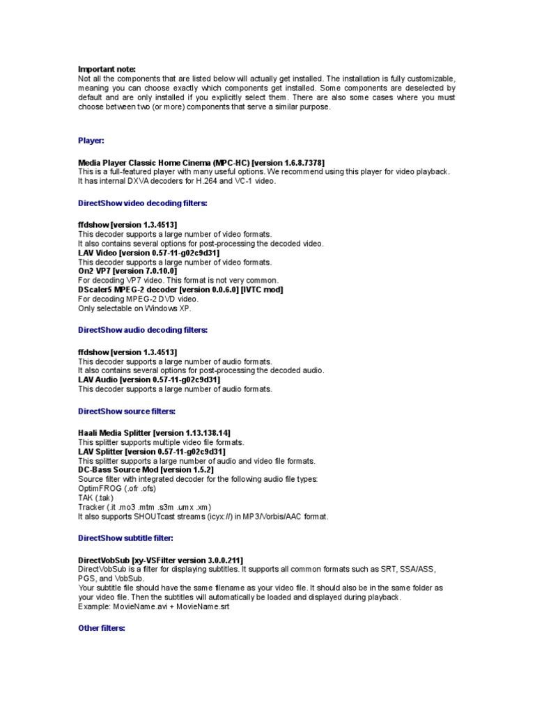 Media Player Classic Contents | PDF | Codec | Computing