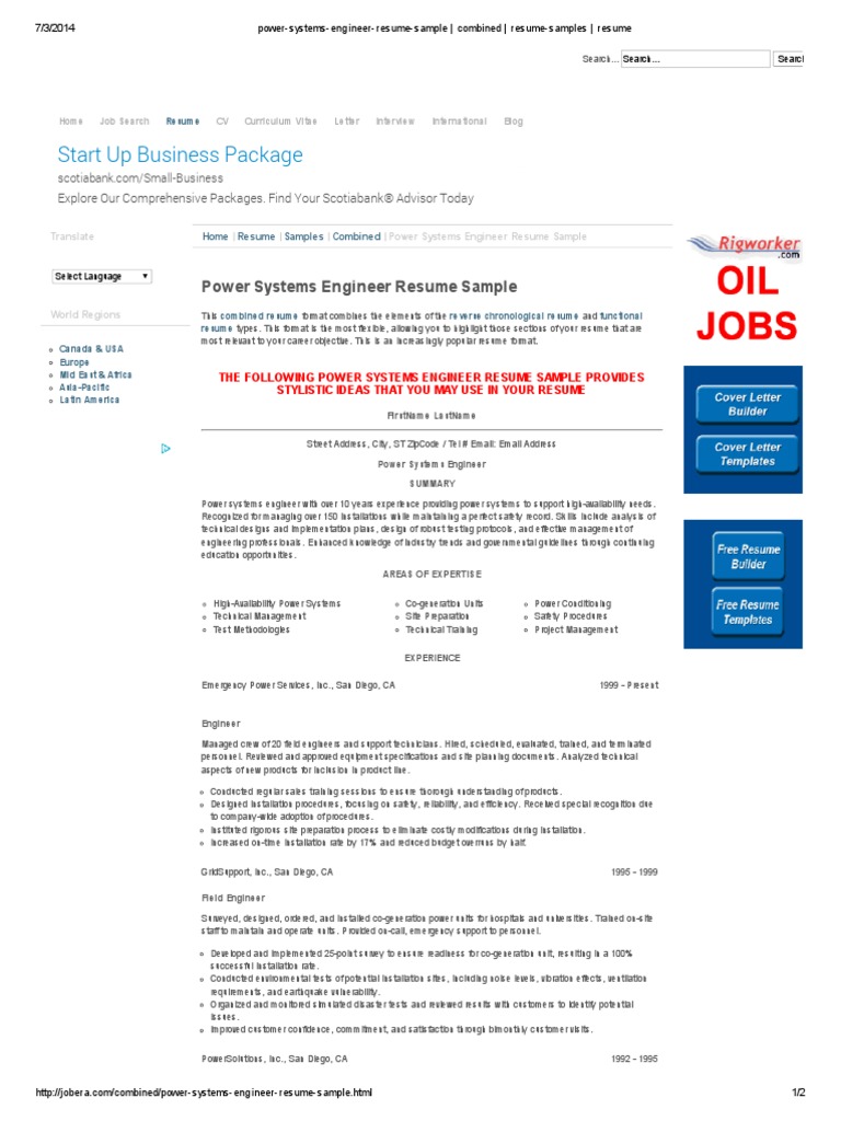 Start Up Business Package: Power Systems Engineer Resume Sample | PDF ...