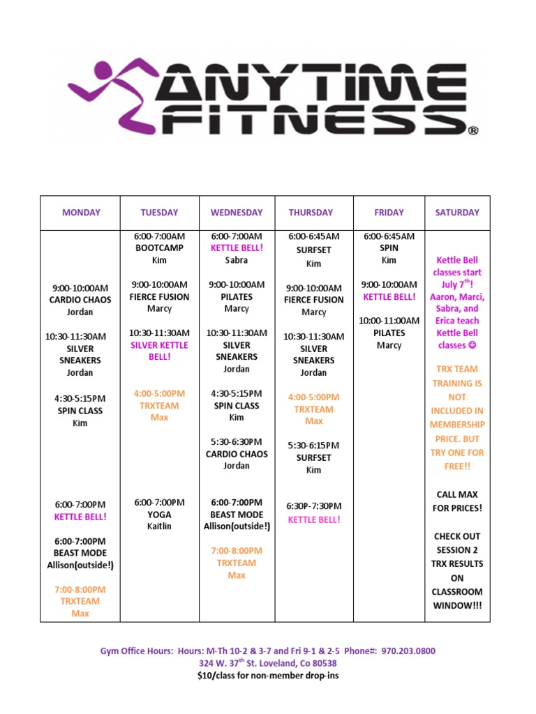 Loveland Gym Class Schedule & Hours | PDF | Weight Training