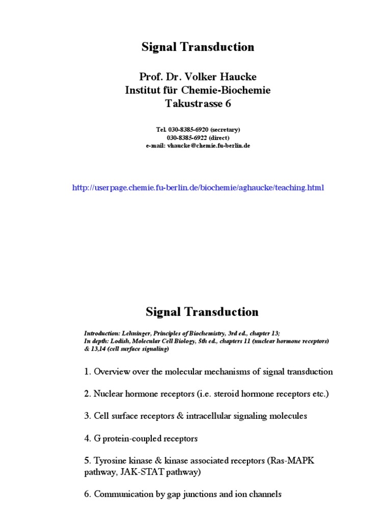 Signal Transduction: Prof. Dr. Volker Haucke Institut Für Chemie ...