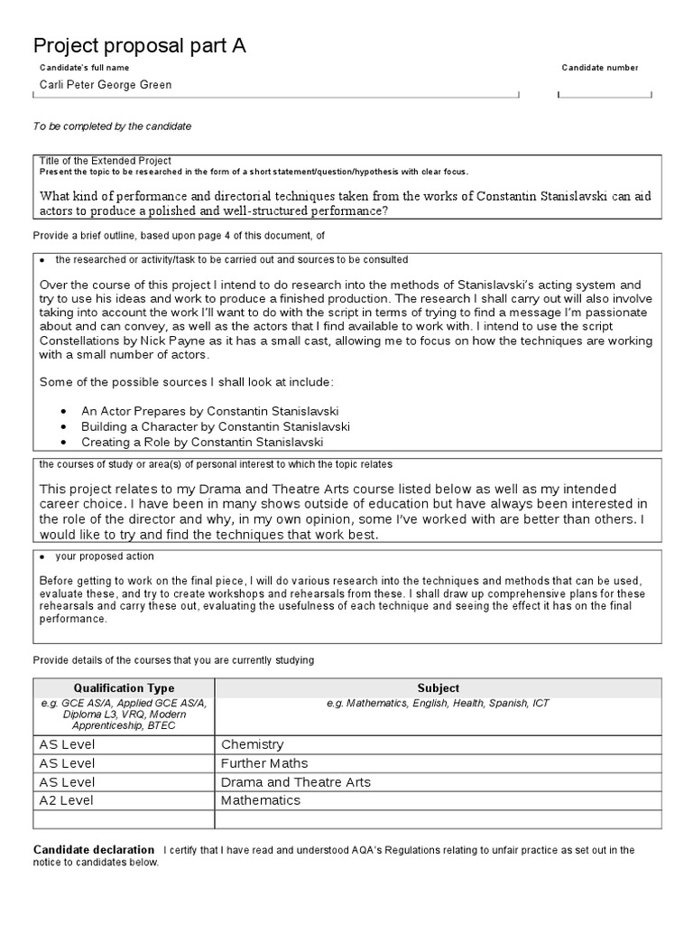 Project Proposal Part A: To Be Completed by The Candidate | PDF