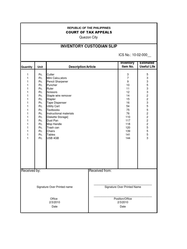 Inventory Custodian Slip: Quezon City | PDF