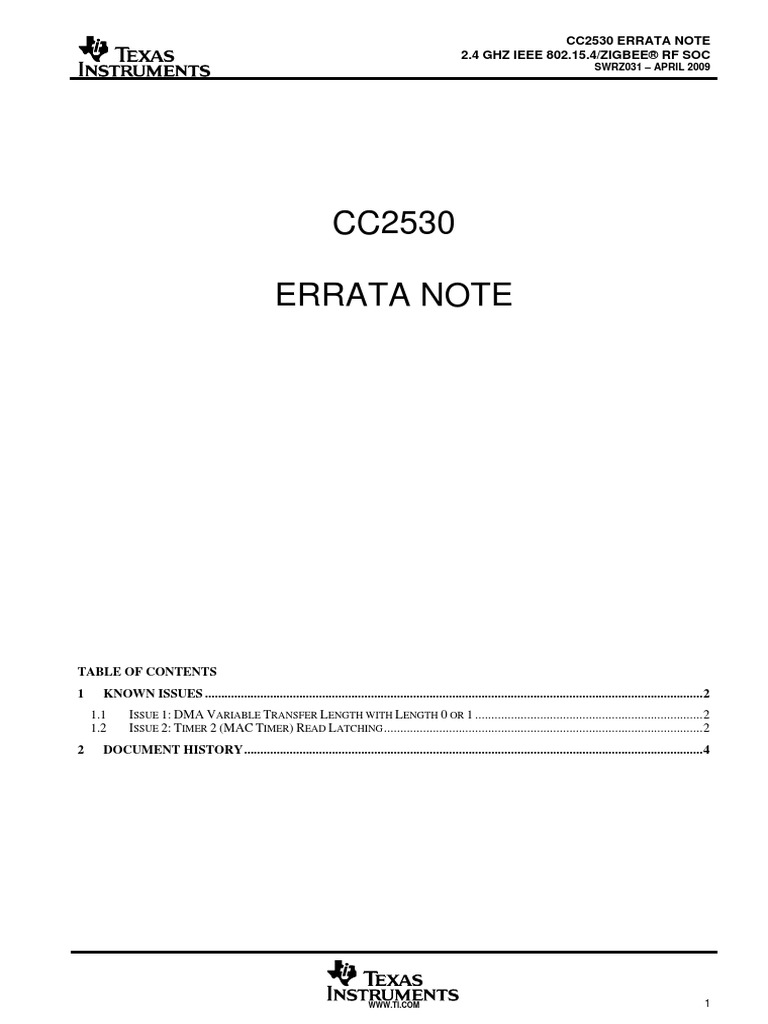 CC2530 Errata Sheet | Download Free PDF | Intellectual Property ...