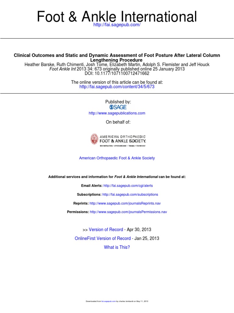 06.04.2013 Clinical Outcomes and Static and Dynamic Assessment of Foot ...