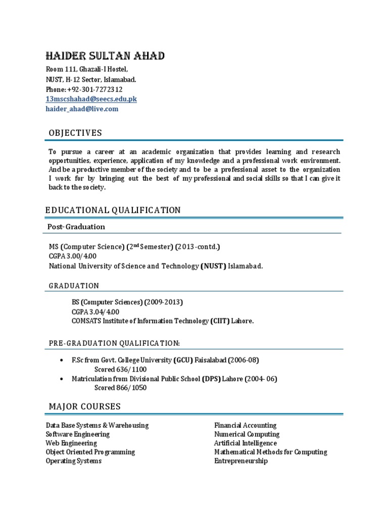 Haider Ahad CV | PDF