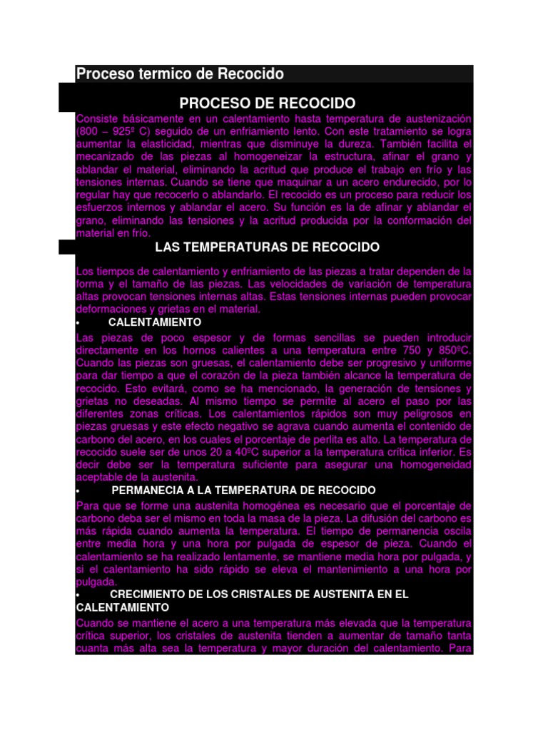 Proceso Termico de Recocido | PDF | Recocido (Metalurgia) | Tratamiento ...
