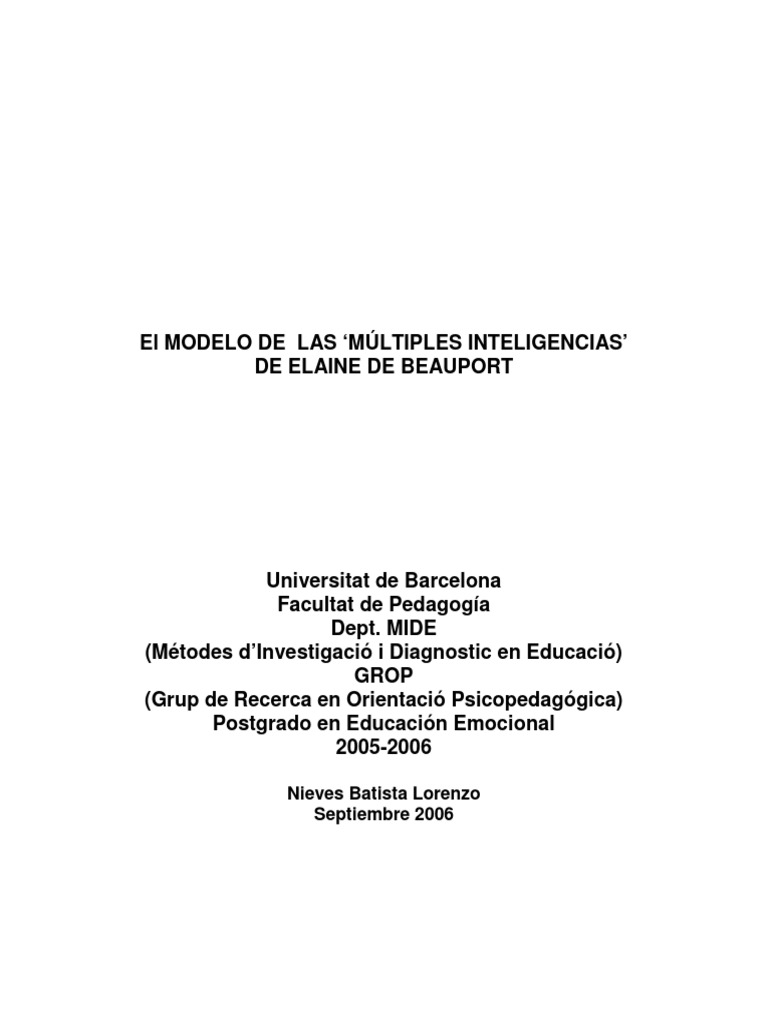 El Modelo de Las Multiples Inteligencias - Elaine de Beauport | PDF | Las emociones | Cerebro