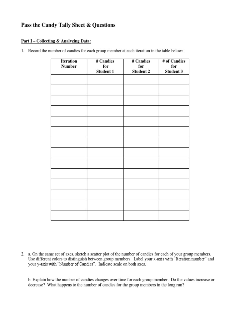 Pass The Candy Tally Sheet & Questions: Part I - Collecting & Analyzing ...
