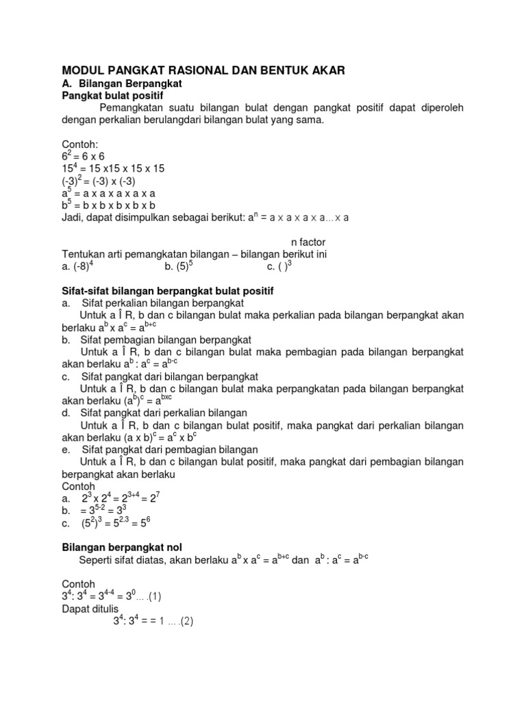 Modul Pangkat Rasional Dan Bentuk Akar | PDF