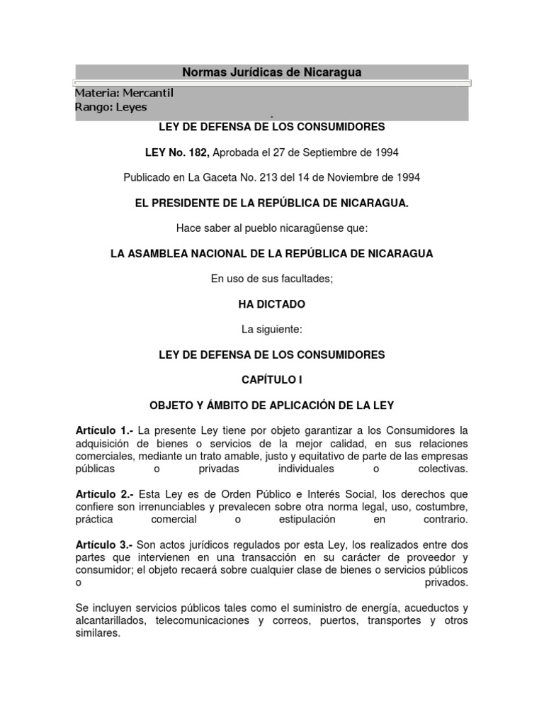 Ley 182 | PDF | Los consumidores | Calidad (comercial)