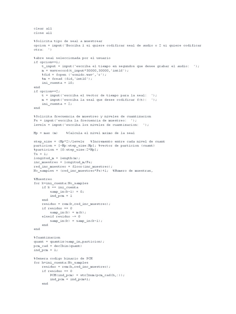 PCM Matlab | PDF | Datos de computadora | Electrónica de audio