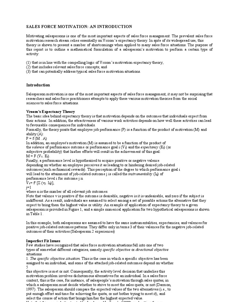 Sales Force Motivation: An Introduction | PDF | Goal Setting | Motivation