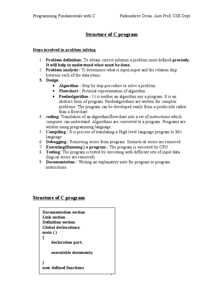 Structure C Program Notes | PDF | Computer Program | Programming Structure C Program Notes | PDF | Computer Program | Programming