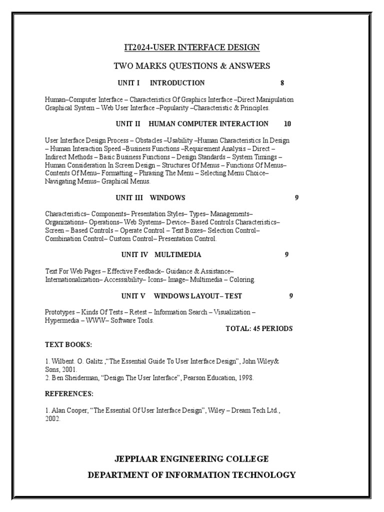 IT2024 UID 2MARKS Final Print | PDF | Graphical User Interfaces | User Interface Design
