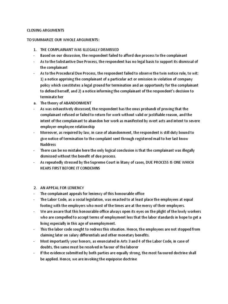 Closing Arguments | PDF | Employment | Due Process