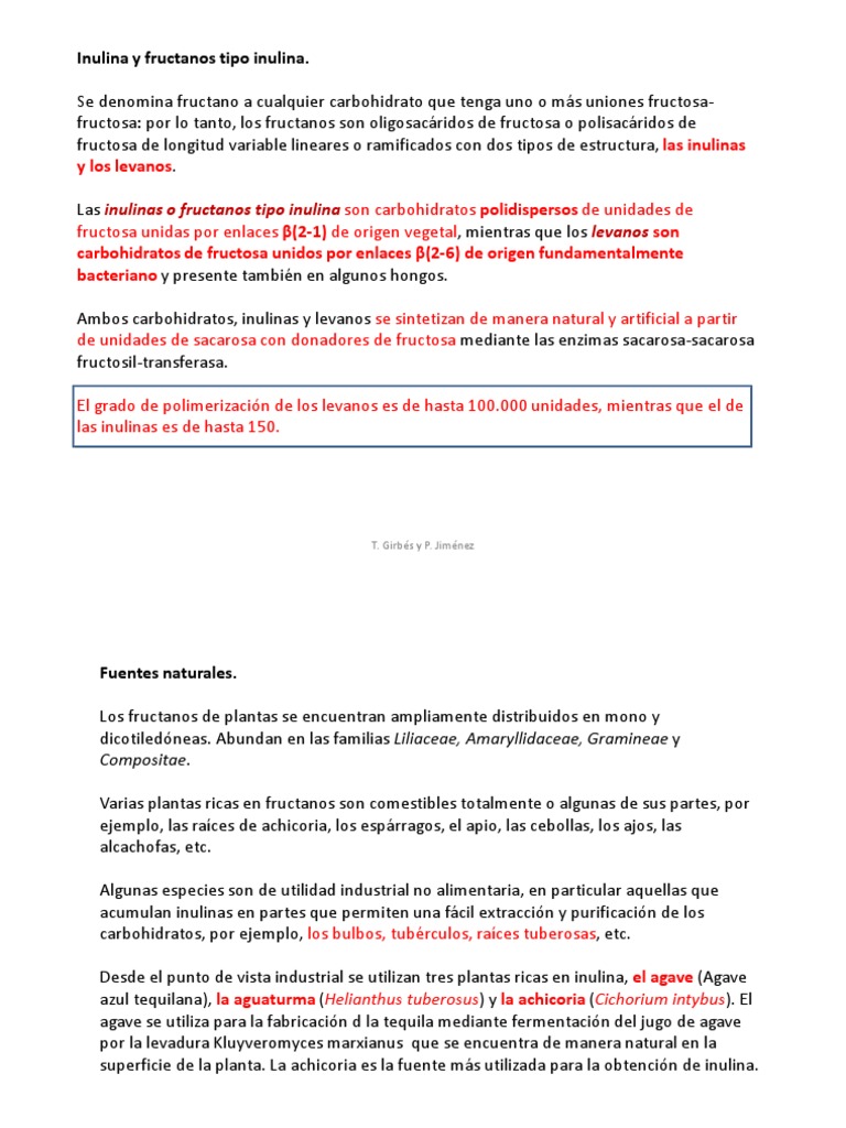 Fructanos | PDF | Carbohidratos | Calcio