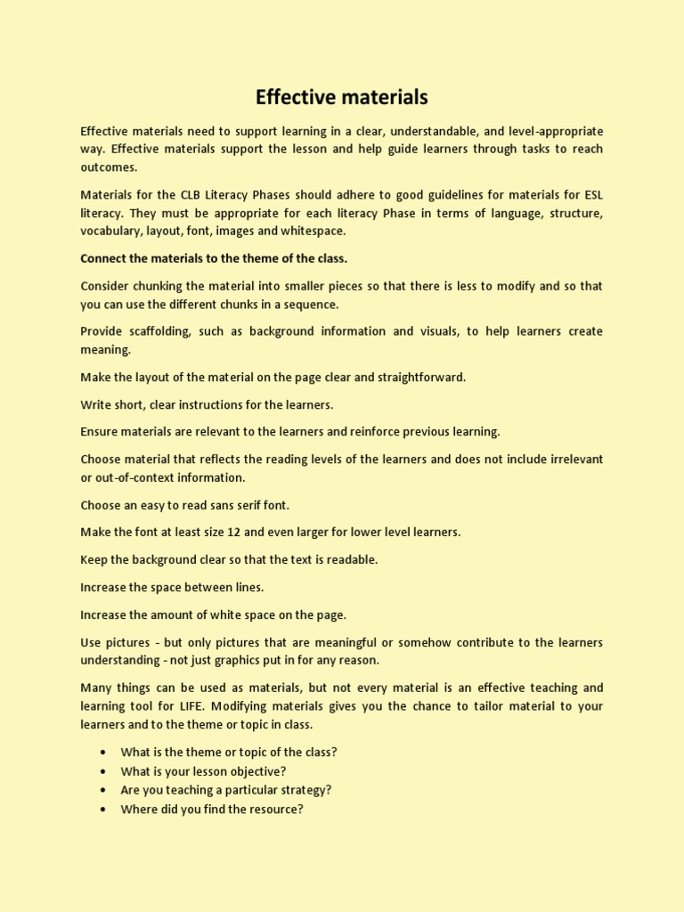 Effective Materials: Connect The Materials To The Theme of The Class | PDF