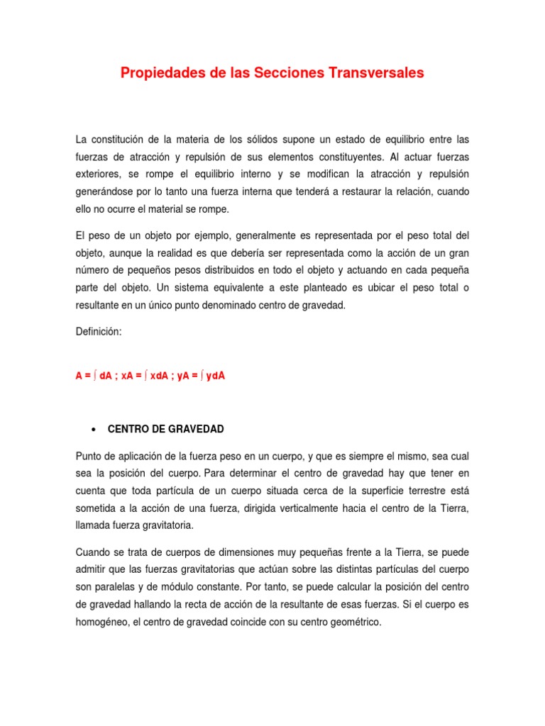 Propiedades Geométricas de Secciones Transversales | PDF | Gravedad ...