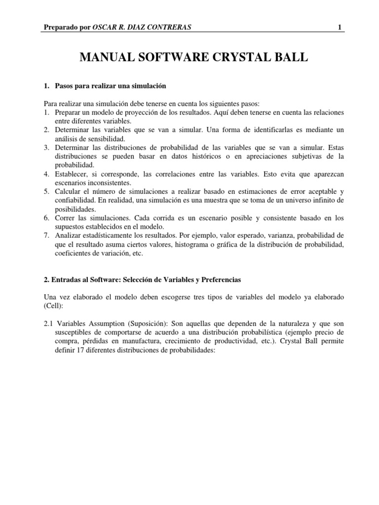 Manual Software Crystal Ball PDF | PDF | Distribución de probabilidad ...