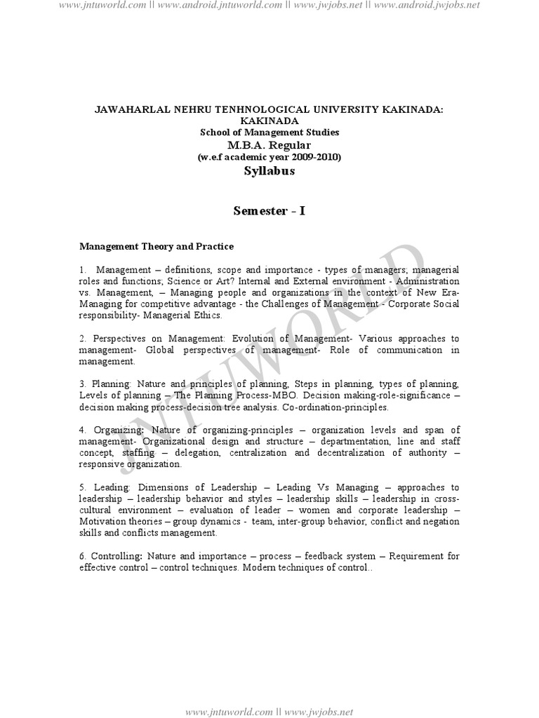 JNTUK MBA 2009 Onwards Syllabus | PDF | Capital Budgeting | Capital ...