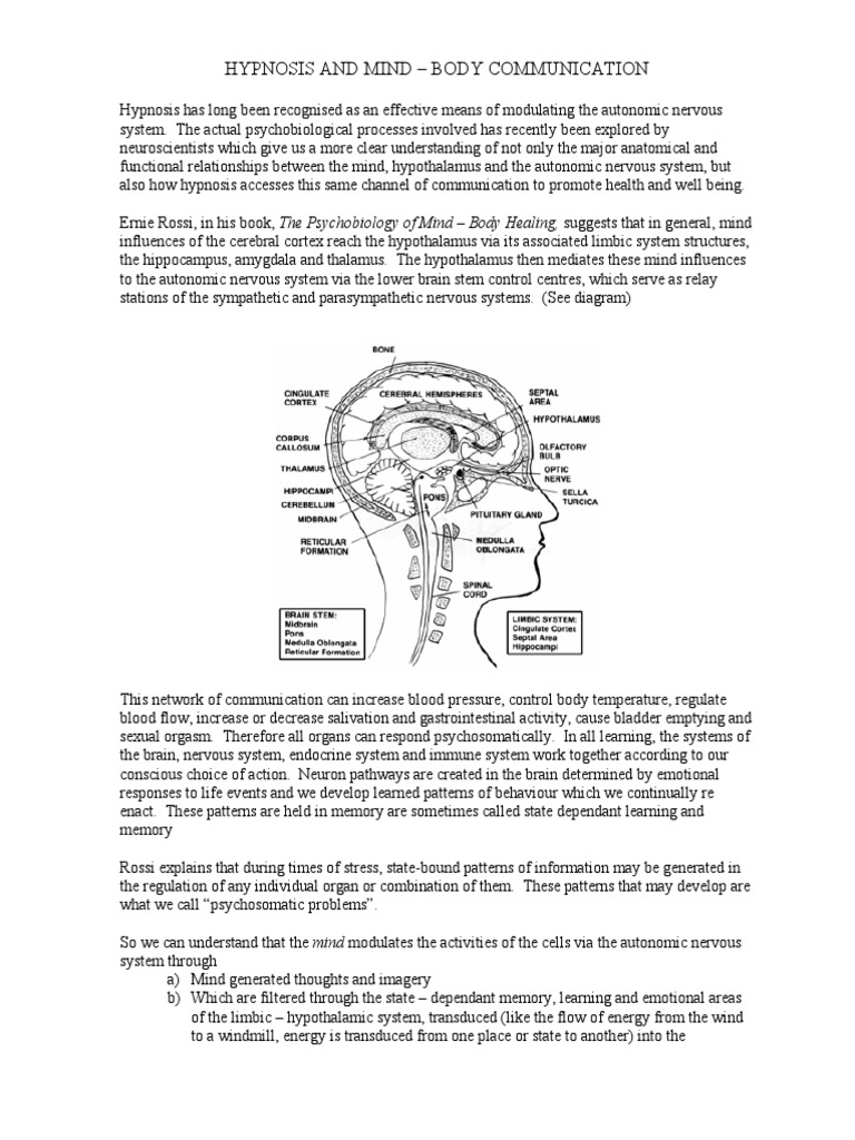 Hypnosis Mind Body Connection | PDF | Hypnotherapy | Autonomic Nervous ...