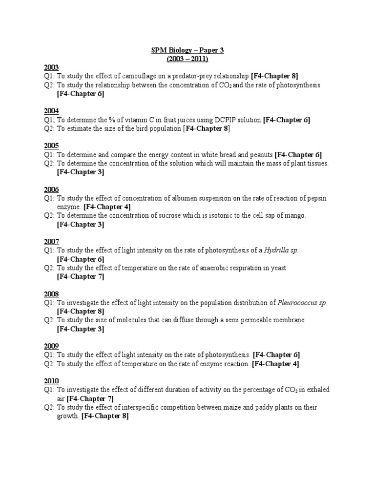 SPM Biology Paper 3 Experiments (2003-2011) | PDF | Technology ...