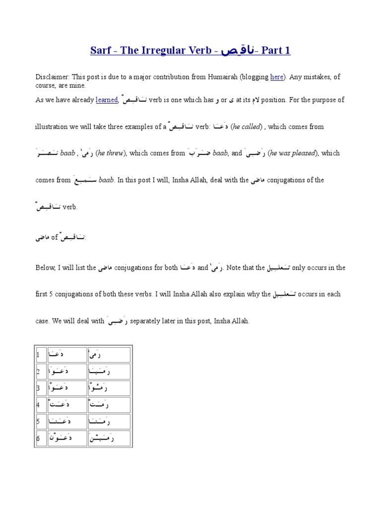 Sarf The Irregular Verb Naqis Part 1 | PDF | Linguistic Typology ...