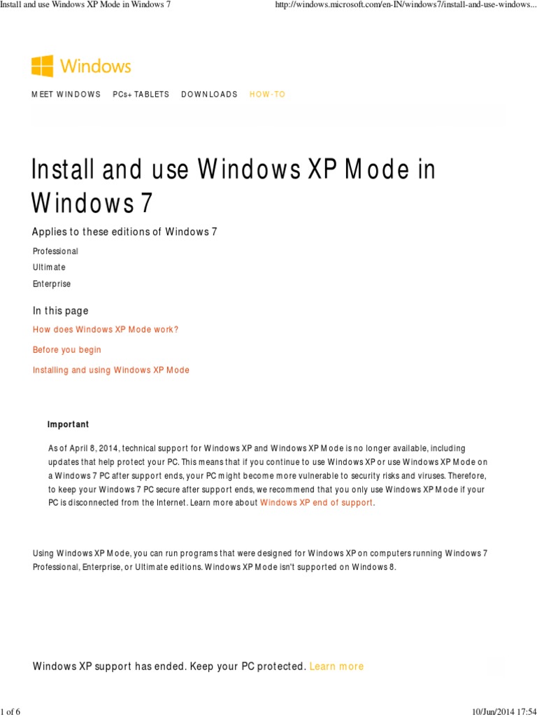 Using Windows XP Mode in Windows 7 | PDF | Microsoft Windows | Windows 7