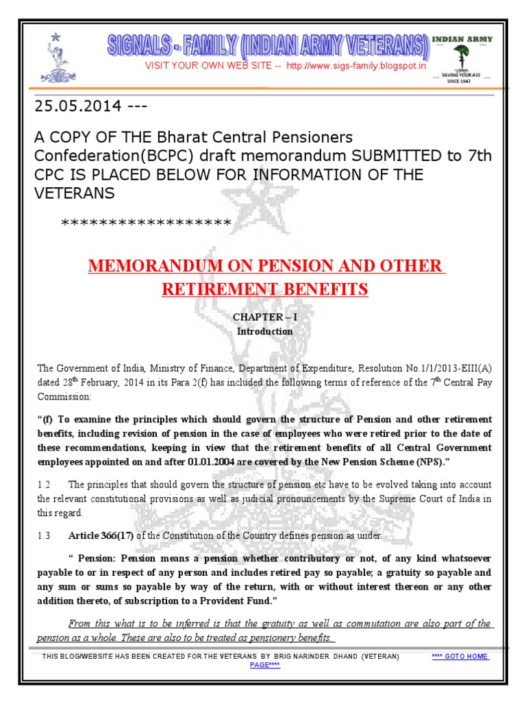 Memorandum On Pension and Other Retirement Benefits | PDF | Pension ...