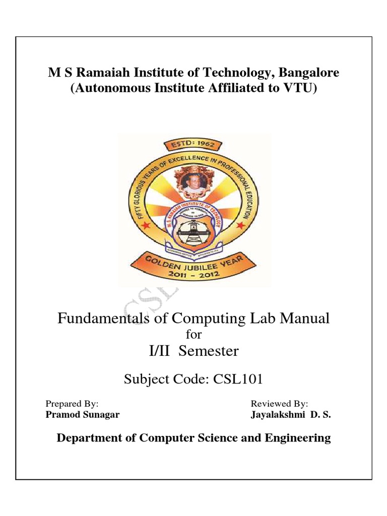Csl101 Foc Lab Manual Pdf C Programming Language Computer