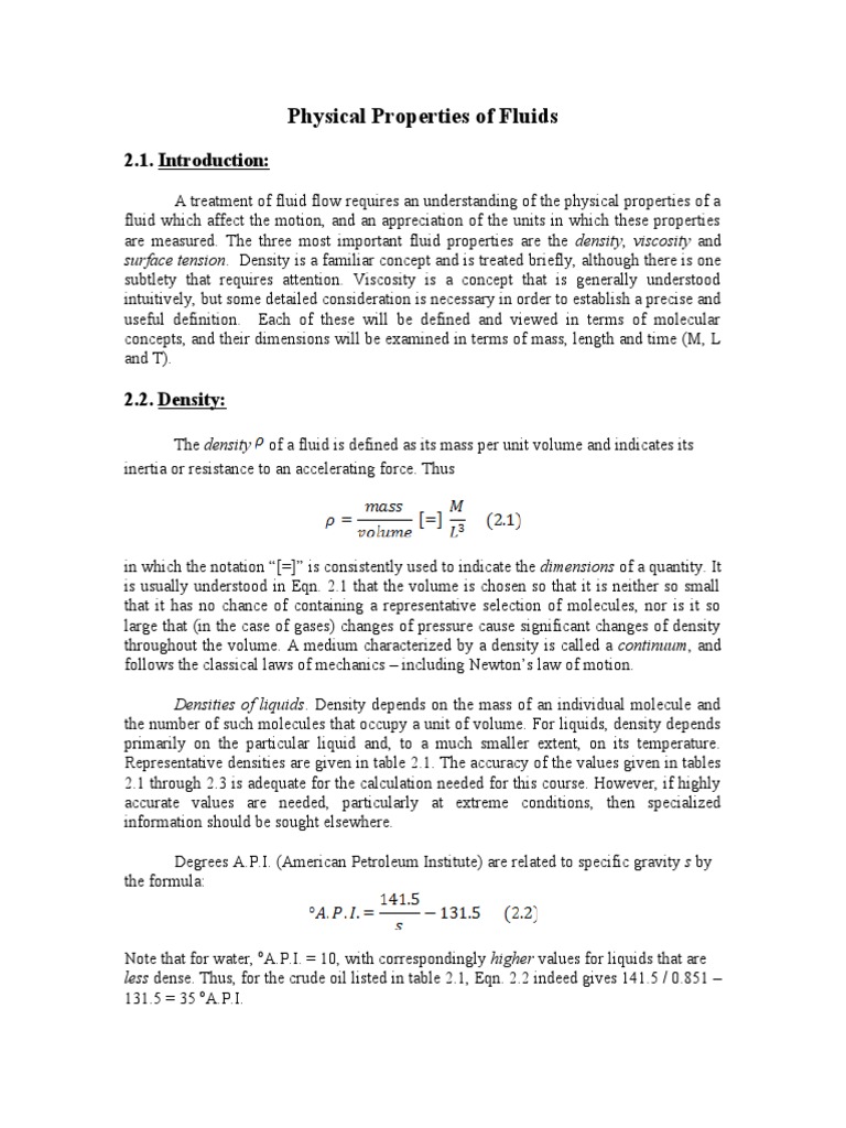 Physical Properties of Fluids | Download Free PDF | Density | Viscosity
