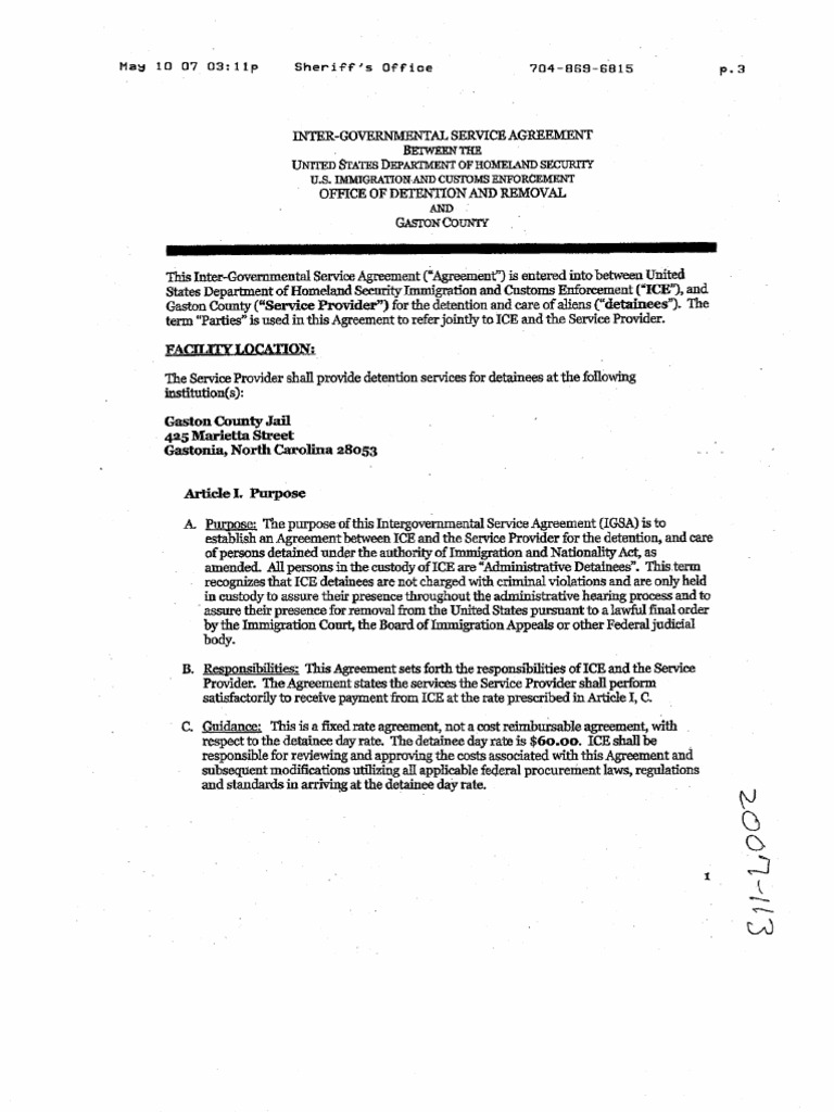 Gaston County Jail (North Carolina) Intergovernmental Service Agreement (IGSA) With ICE | PDF ...