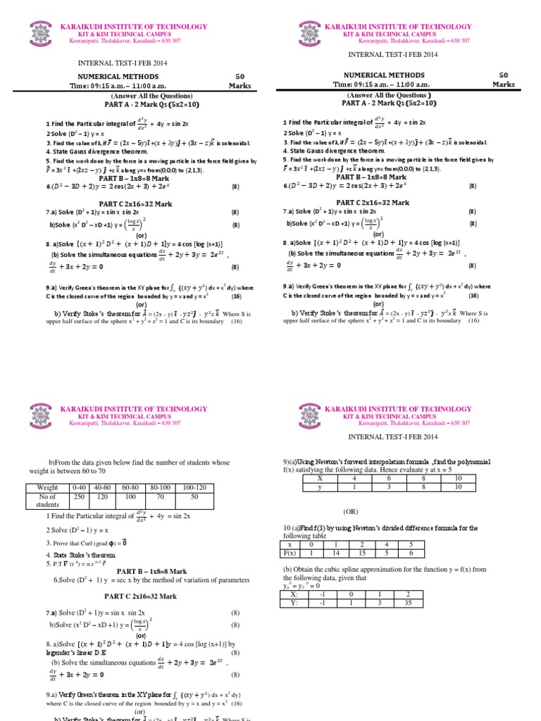 Numerical Methods 50 Marks Numerical Methods 50 Marks: Time: 09:15 A.M ...