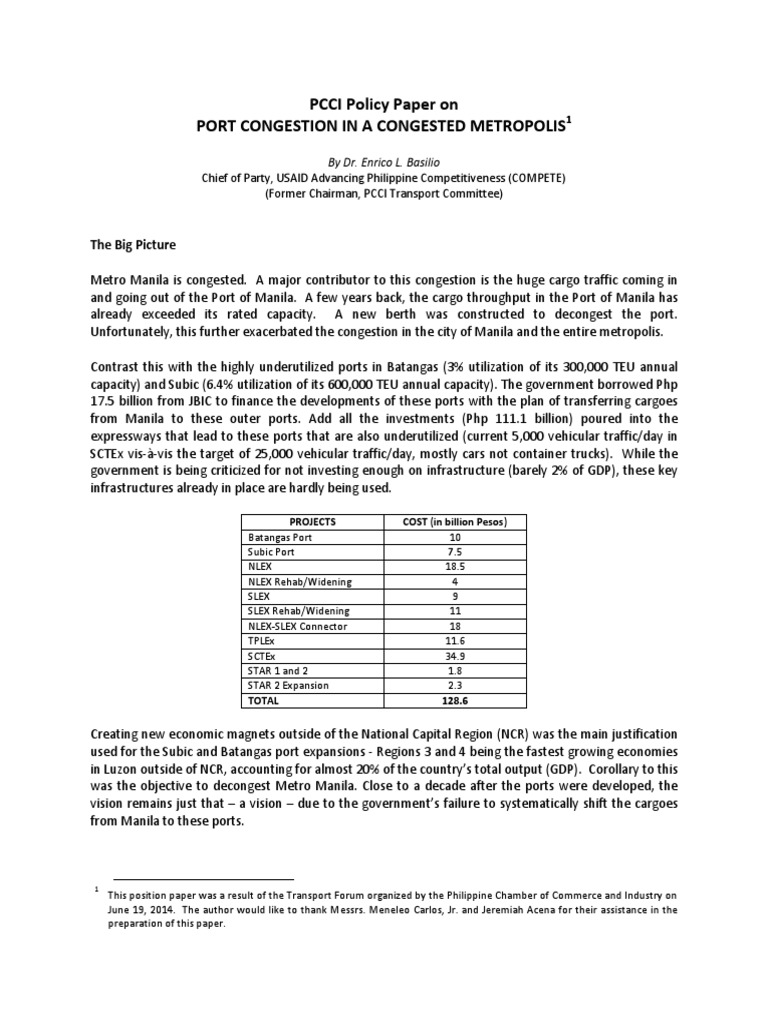 PCCI Paper On Port Congestion and Truck Ban | PDF | Containerization ...