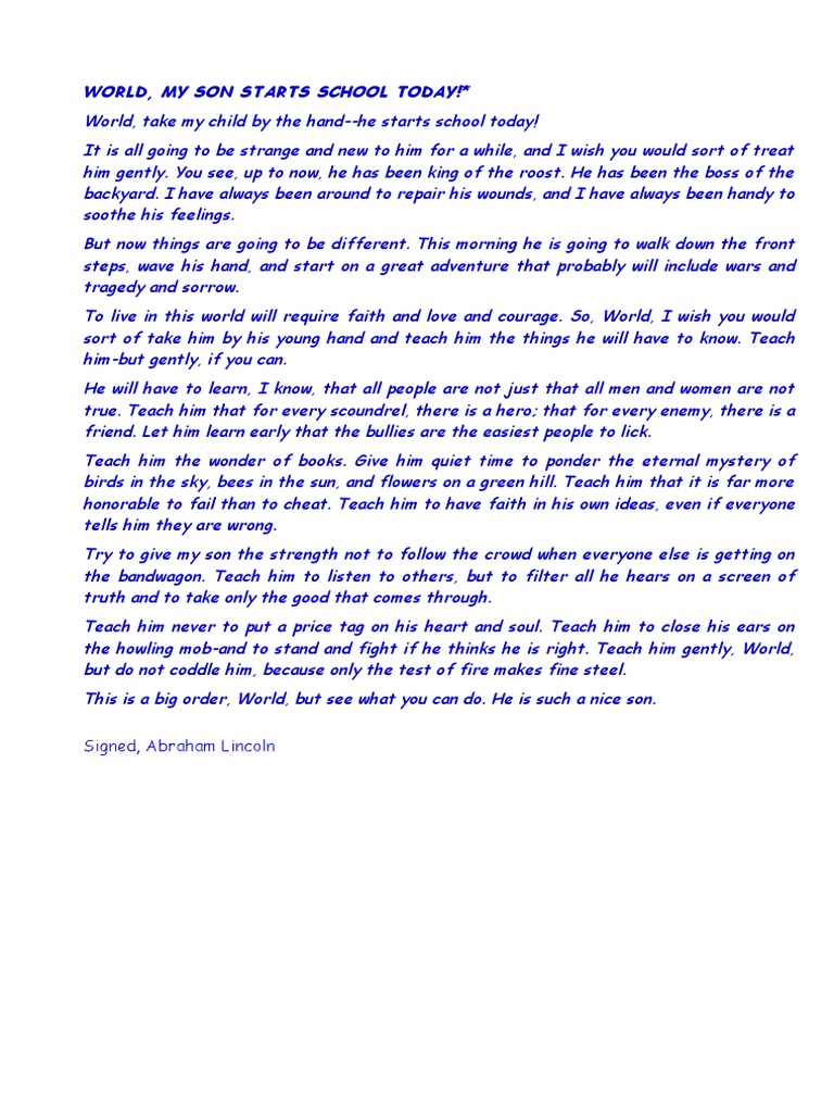 Abraham Lincoln Letter To Teacher | PDF