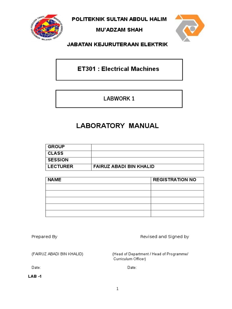 Lab 1 Introduction of Elecrical Machines | PDF | Electric Motor ...