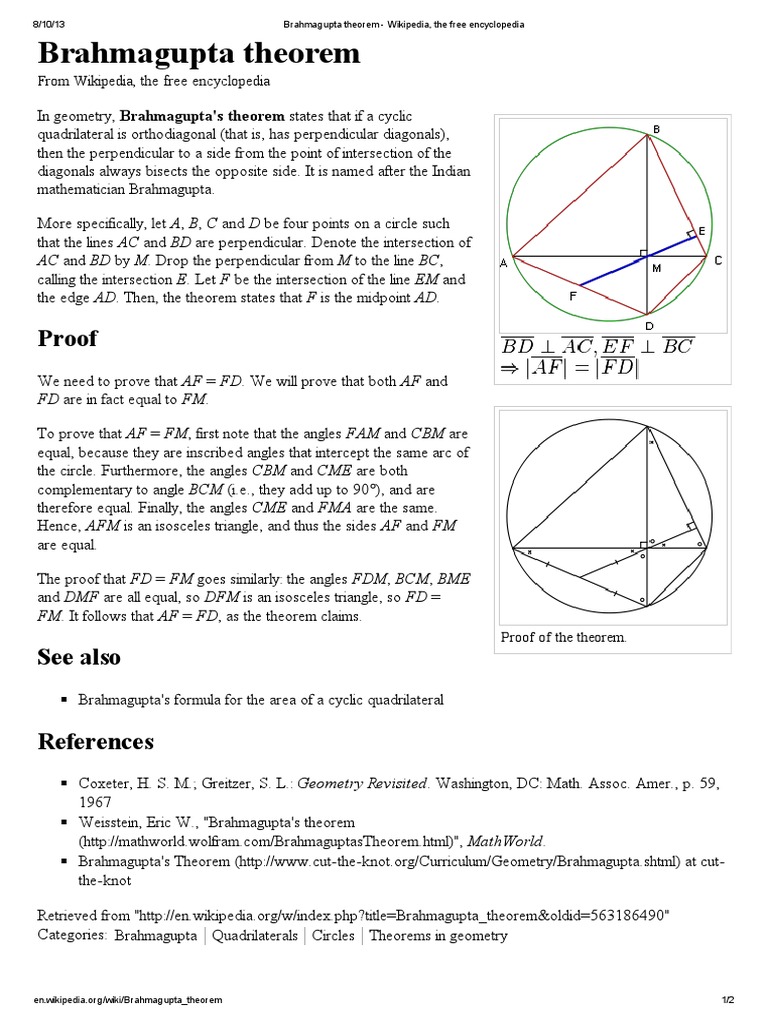 Brahmagupta Theorem - Wikipedia, The Free Encyclopedia | PDF | Theorem | Perpendicular