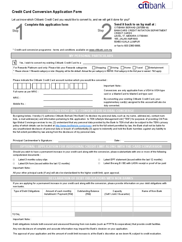 Credit Card Conversion Application Form | Download Free PDF | Loyalty ...