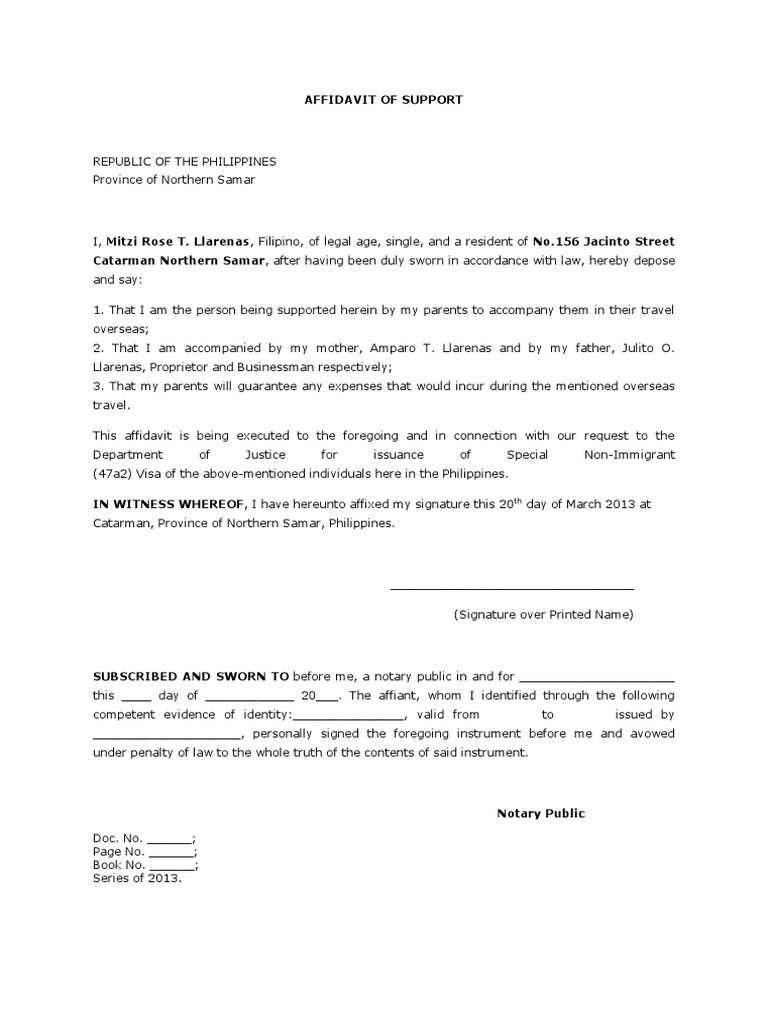 Affidavit Of Support For Student Visa Canada - Catalog Library