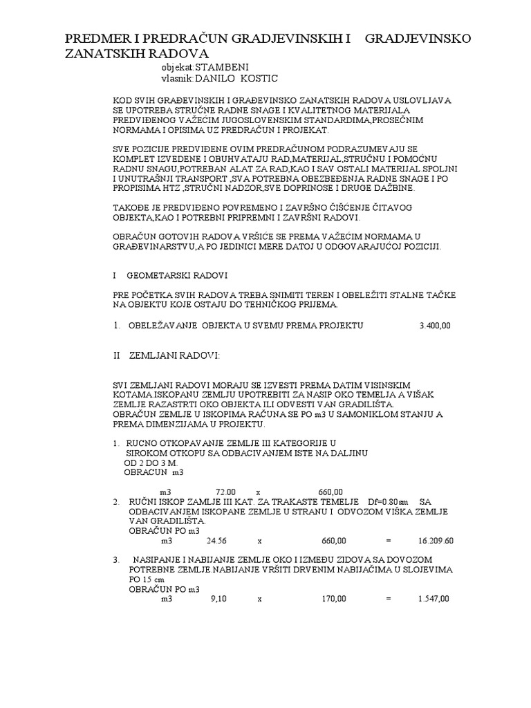 Predmer I Predracun Gradjevinskih Radova | PDF